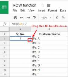Auto Serial Numbering in Google Sheets with Row Function