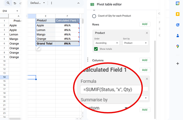 Why SUMIF Fails in Pivot Table Calculated Fields (Google Sheets)
